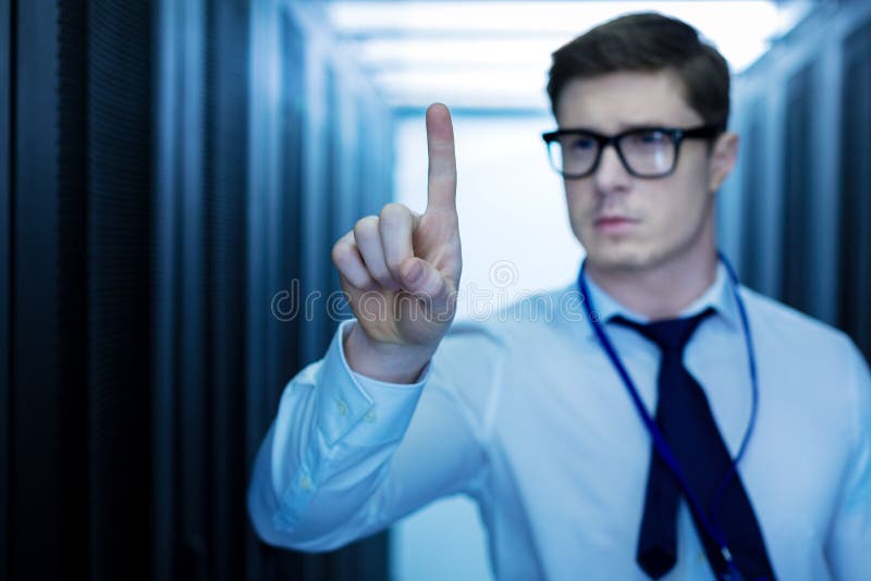 Unsmiling Man Pointing His Finger Stock Image - Image of equipment ...