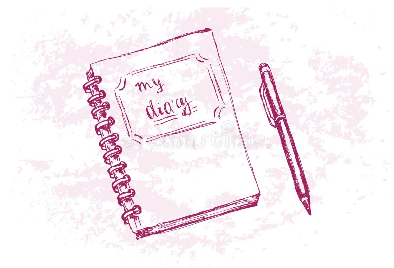 Hand-drawn Diary and Pen on Abstract Pink Background Stock Vector ...