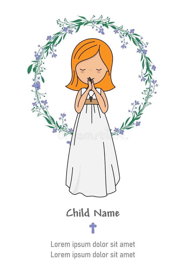 My First Communion Card. Girl Praying Stock Vector - Illustration of ...