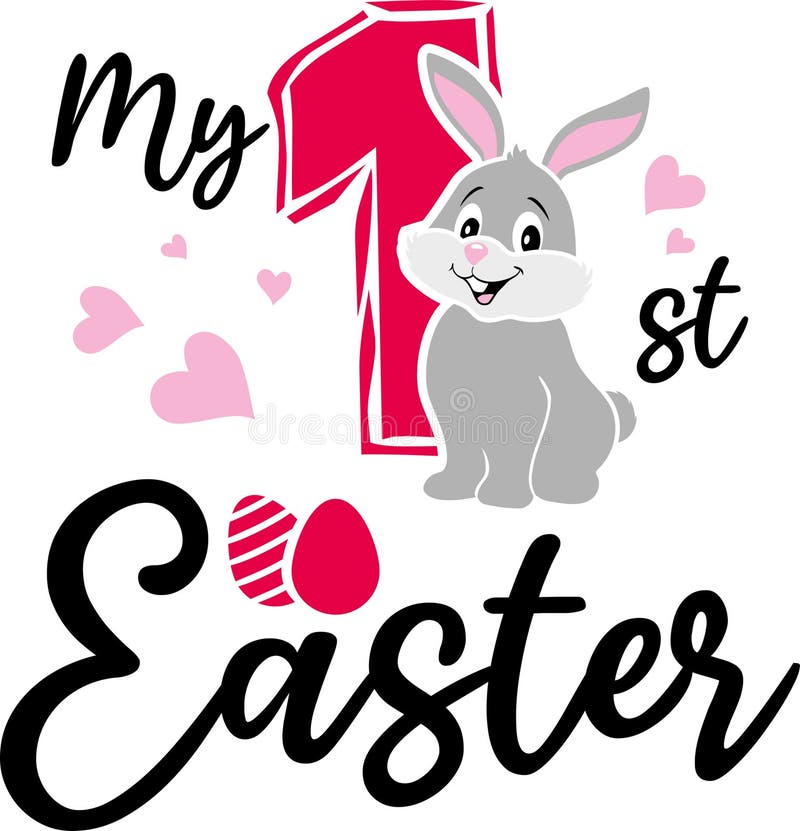 My First Easter Vector Design with Bunny Ears and Hearts. Number with ...