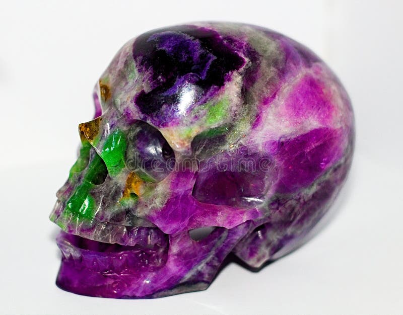 Rainbow Fluorite Crystal Skull Side View Stock Photo - Image of ...