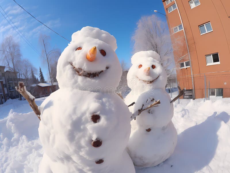 My Hometown Two Smiling Snowmen, Two Snowmen in the Snow Stock ...
