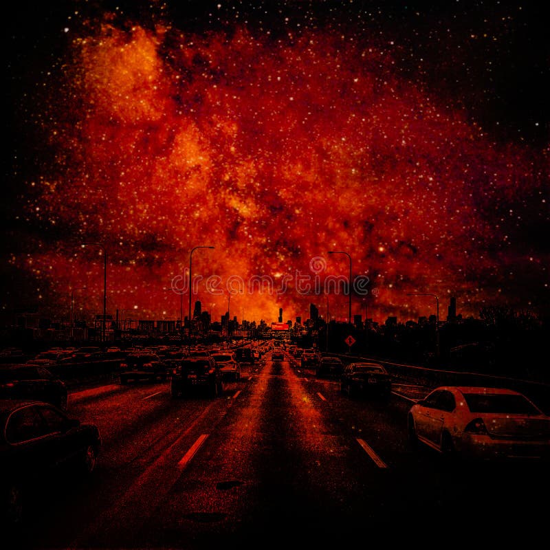 My Image of Chicago with a Burning Red Sky Stock Image - Image of fire ...