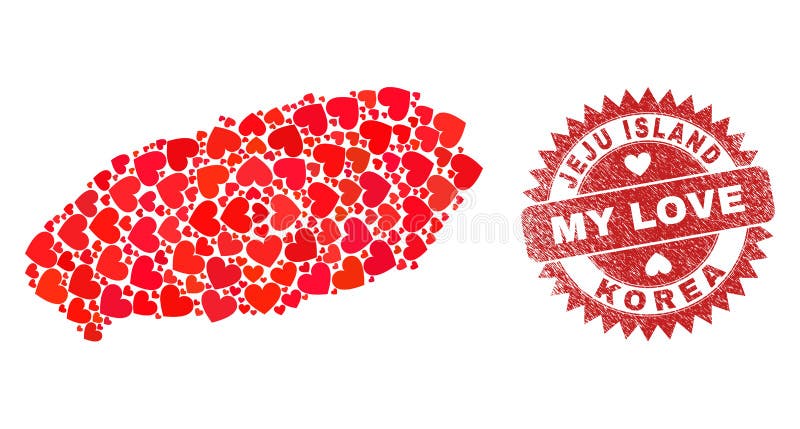 My Love Grunge Stamp And Jeju Island Map Lovely Heart Mosaic Stock
