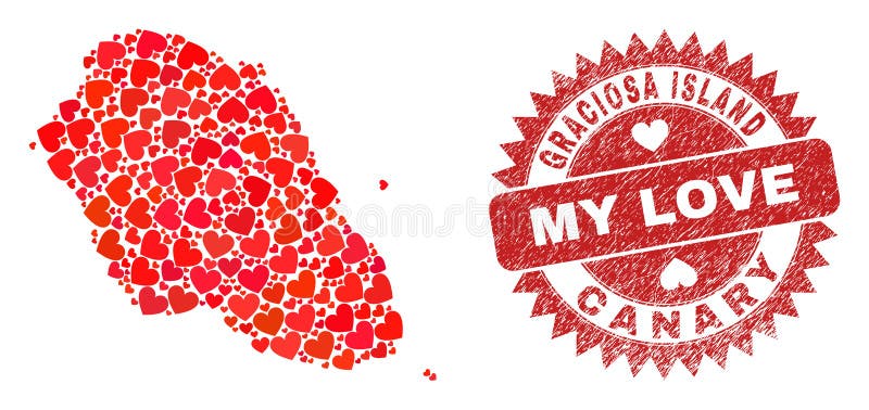My Love Grunge Stamp Seal And Graciosa Island Map Lovely Heart Mosaic