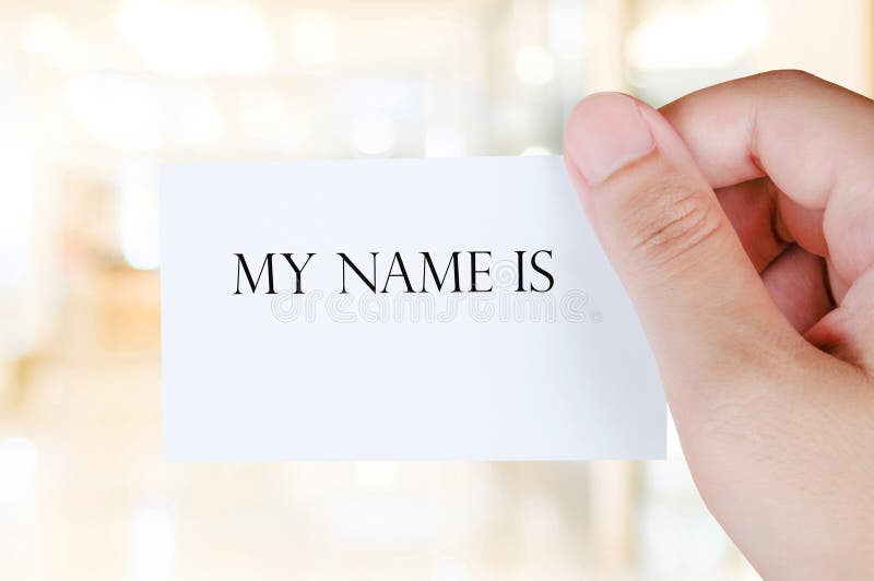 Hello My Name Is Words On Name Card In Hand Background Stock Image ...