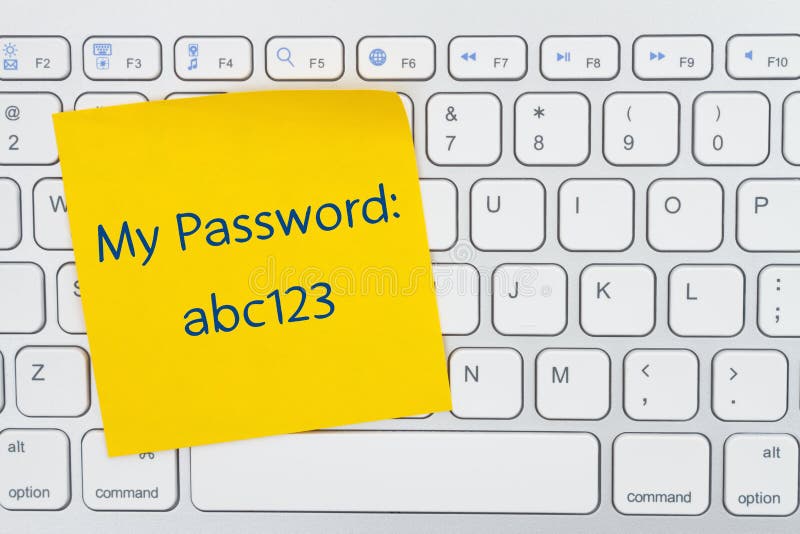 My Password Abc123 Message on Yellow Sticky Note on a Gray Keyboard ...