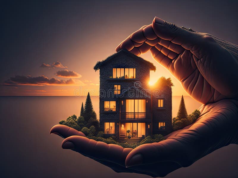 My Precious Home on the Hands. Ai Generative Stock Illustration ...