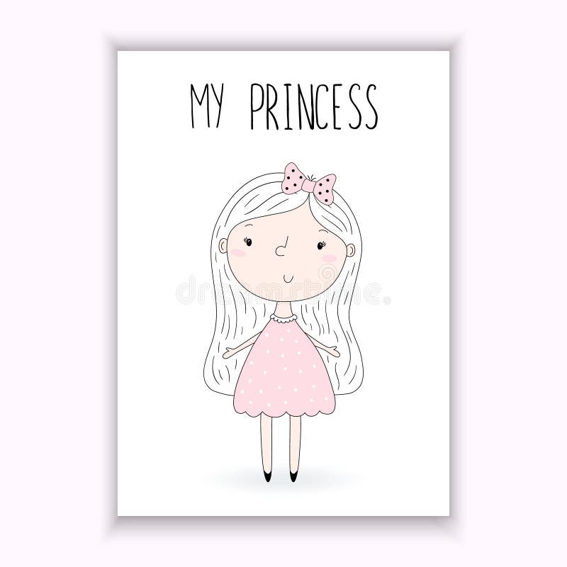 My Princess Card. Cute Hand Drawn with Cute Little Princess Stock ...