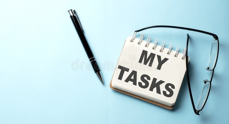 MY TASKS Written Text in Small Black Notebook with Coffee , Pen and ...