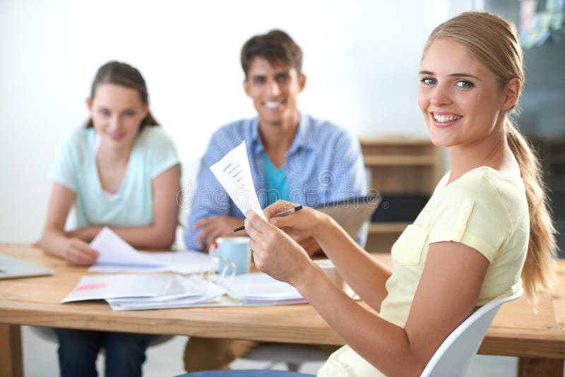 My Team is Awesome. Three Colleagues Working in an Office. Stock Image ...