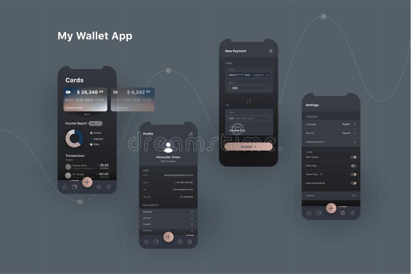 My Wallet Mobile Application Screens Layout, User Interface of Cards ...