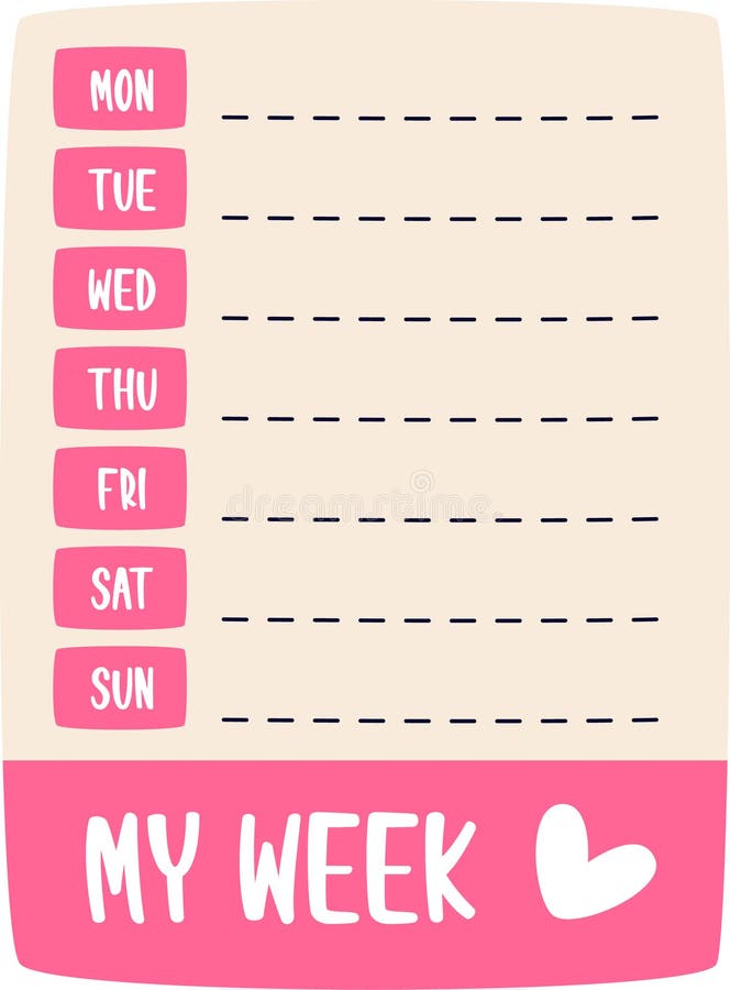 My Week Planner Paper Sheet Stock Vector - Illustration of design ...