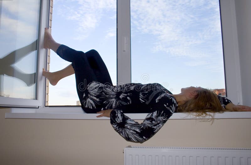 Bare feet teen by window stock image. Image of woman, window - 5841781