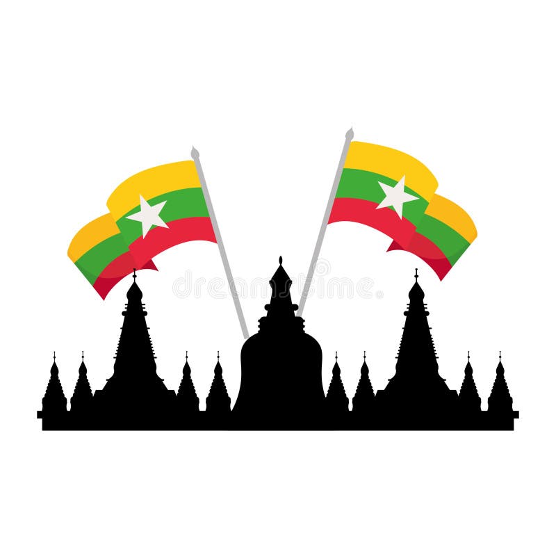 Myanmar Bagan Temple and Flags Stock Vector - Illustration of vector ...