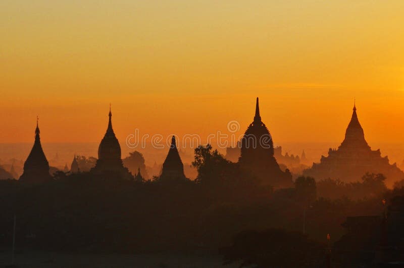 Myanmar: Bagan Temples at Sunrise Stock Photo - Image of famous ...