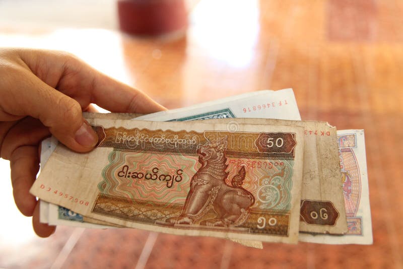 Myanmar Banknotes Kyat Were Unfolded in Hand Stock Photo - Image of ...
