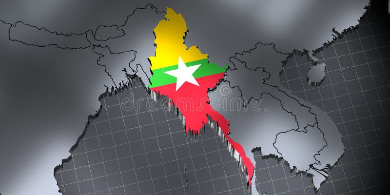 Myanmar - borders and flag stock illustration. Illustration of borders ...