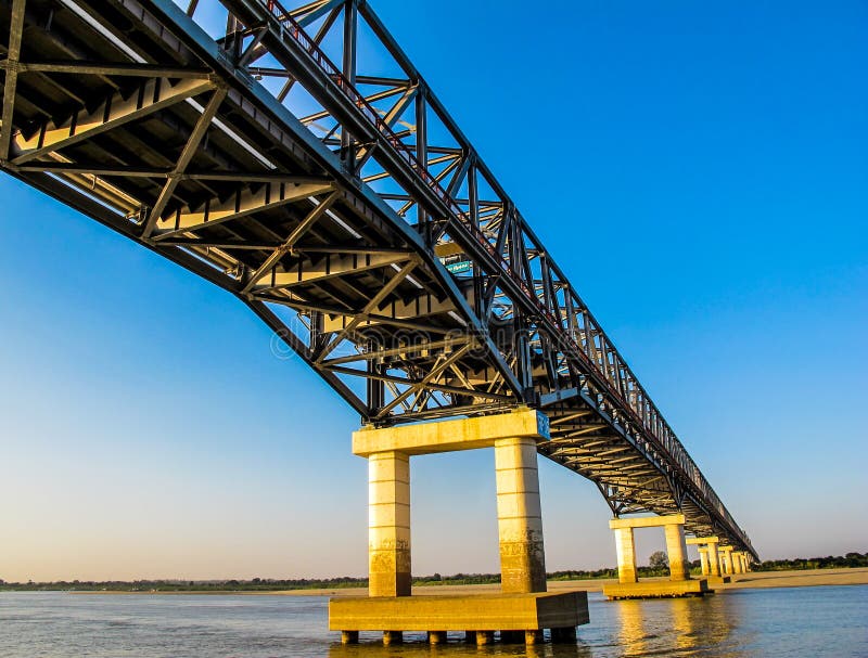 Myanmar Bridges at Sunrise in the Summer Editorial Image - Image of ...