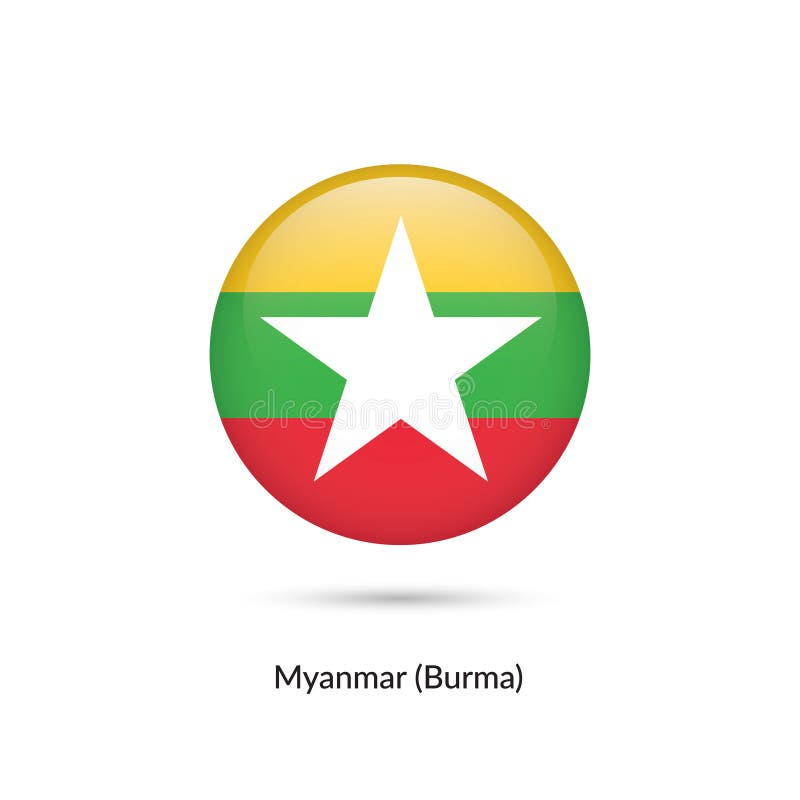 Myanmar - Burma Flag - Round Glossy Button Stock Vector - Illustration ...
