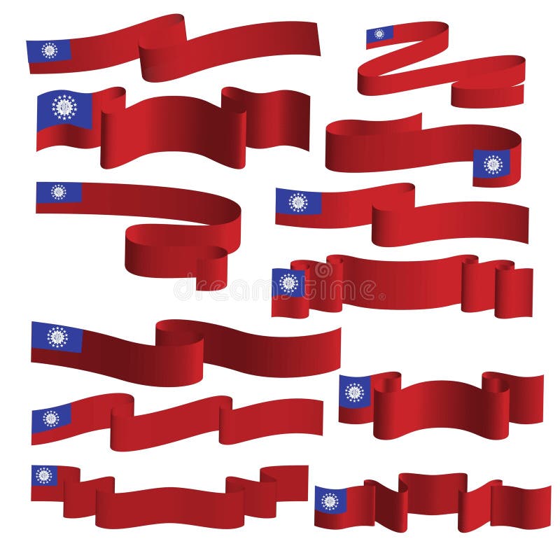 Myanmar Country Flag Ribbon Vector Set Stock Vector - Illustration of ...