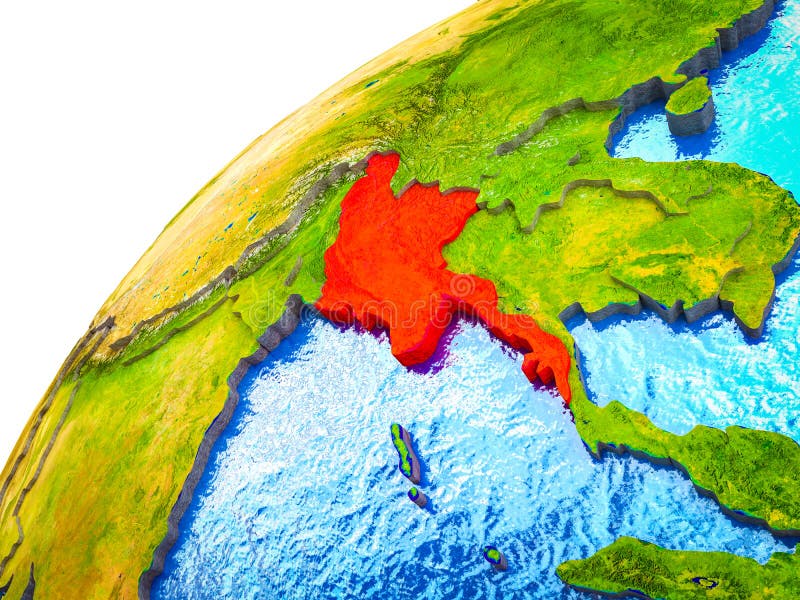 Myanmar on 3D Earth stock image. Image of render, globe - 130267003