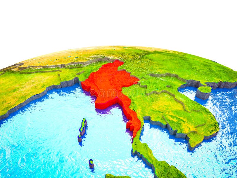 Map of Myanmar on 3D Earth stock illustration. Illustration of earth ...