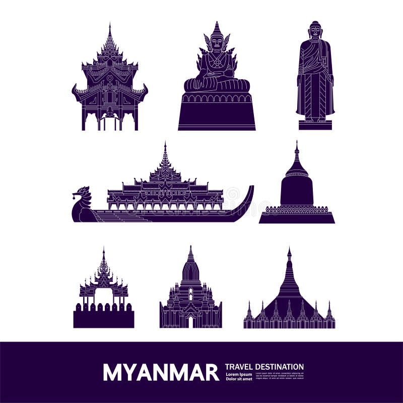 Myanmar Travel Landmarks. stock vector. Illustration of architecture ...