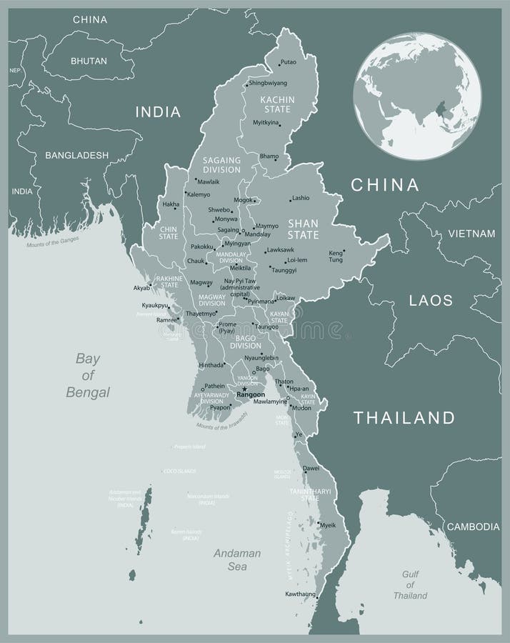 Myanmar - Detailed Map with Administrative Divisions Country. Vector ...