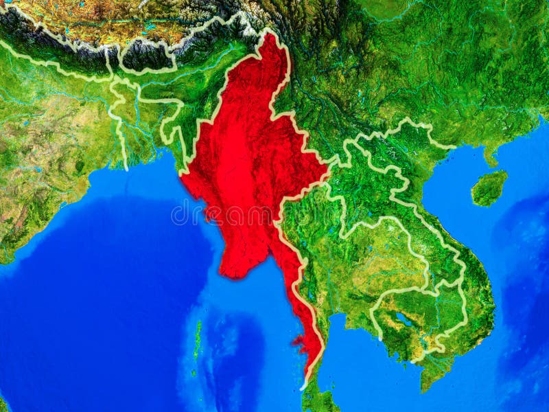 Myanmar on Earth with Borders Stock Illustration - Illustration of ...
