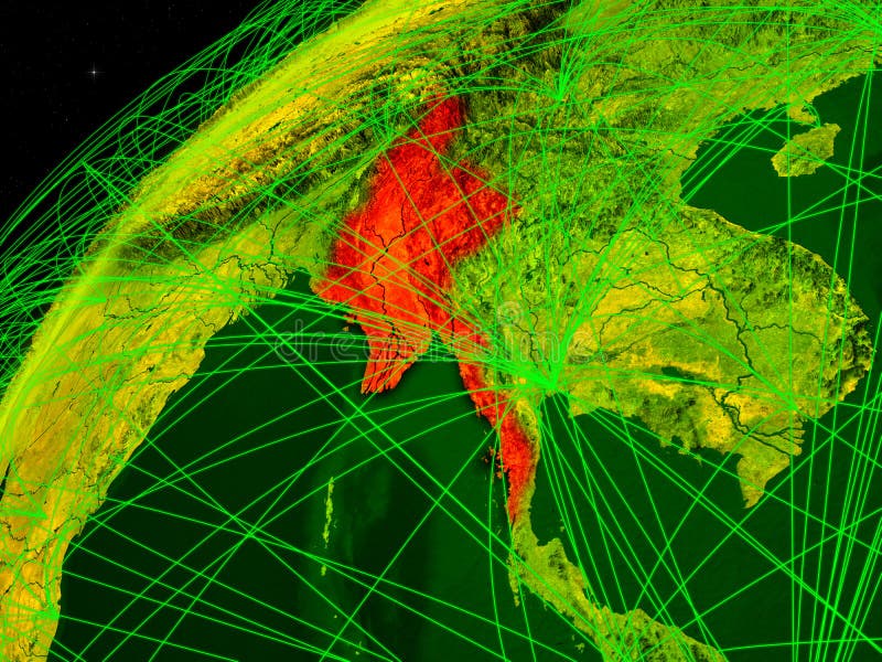 Myanmar on Earth with Network Stock Illustration - Illustration of ...