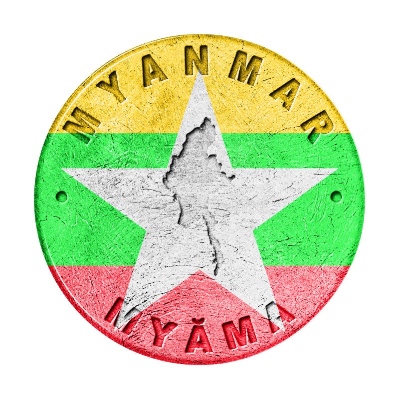 Myanmar Flag Button with Map Stock Illustration - Illustration of pride ...