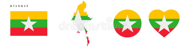 Myanmar Flag in Different Shapes Icon Set. Flat Vector Illustration ...