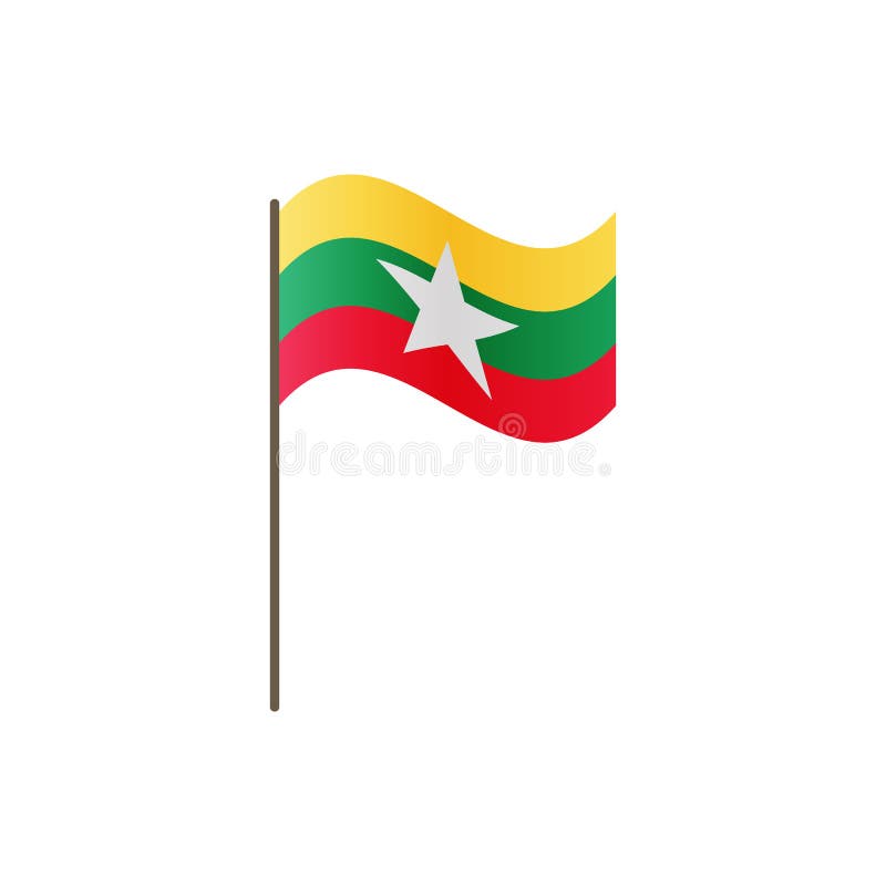 Myanmar Flag on the Flagpole. Official Colors and Proportion Correctly ...