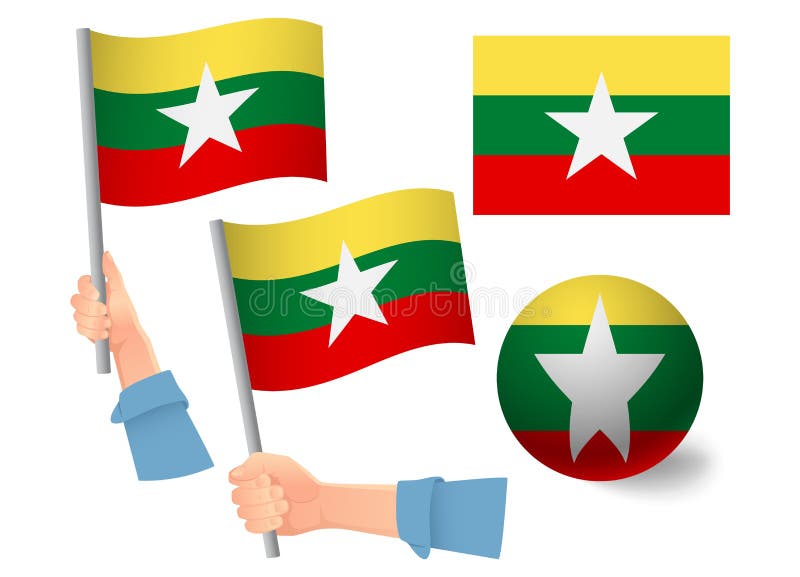 Myanmar flag in hand icon stock illustration. Illustration of festival ...