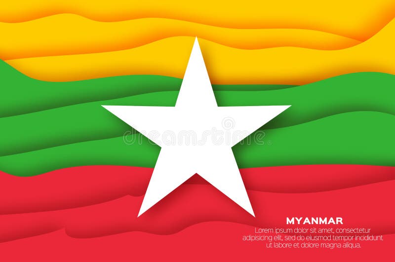 Myanmar Flag in Official Colors in Paper Cut Style. Stock Vector ...