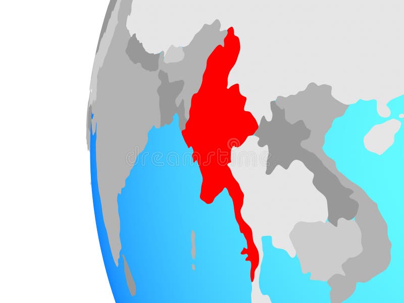 Myanmar on globe stock illustration. Illustration of asian - 129585147