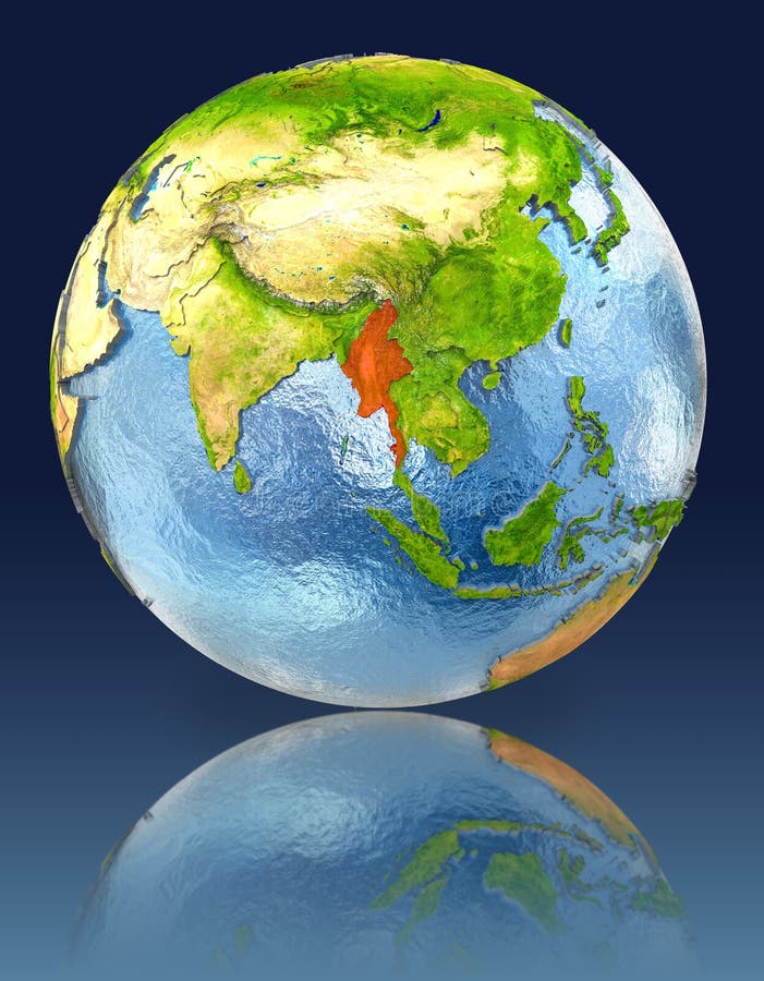 Myanmar on Globe with Reflection Stock Illustration - Illustration of ...