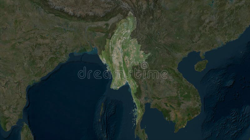 Myanmar Highlighted. High-res Satellite Stock Illustration ...