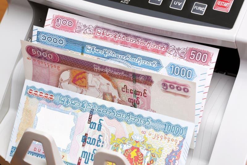 Myanmar Kyat in the Counting Machine Stock Photo - Image of count, note ...