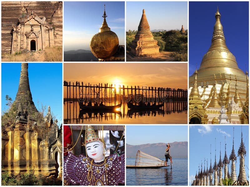 Myanmar - Landmark collage stock image. Image of pagoda - 85715397