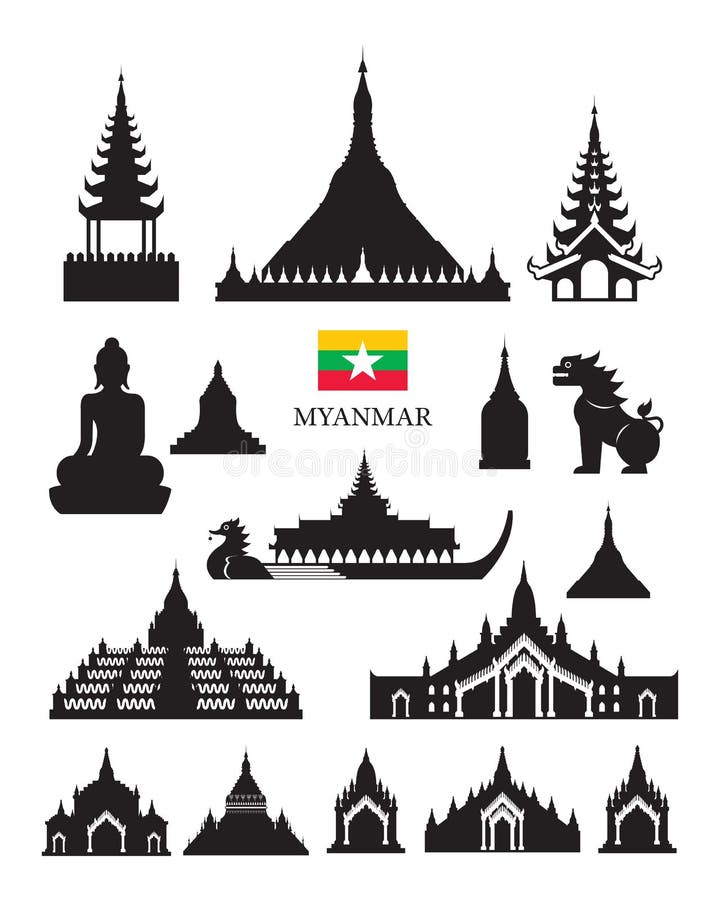 Mandalay, Myanmar Architecture Landmarks Skyline Stock Vector ...