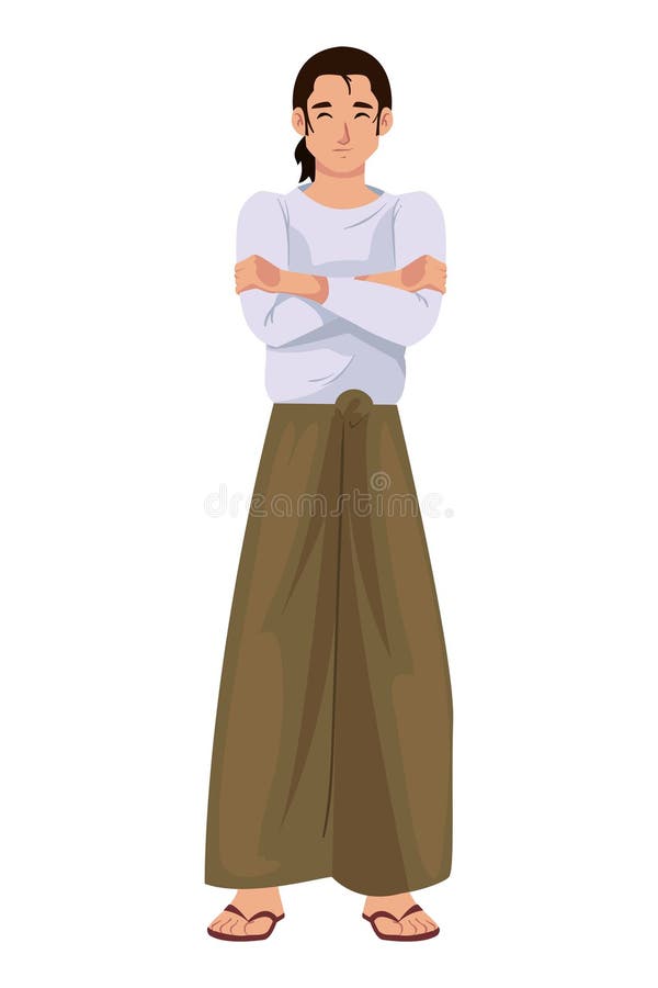 Myanmar man standing stock vector. Illustration of smile - 297358465