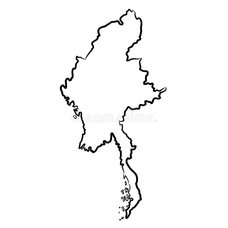 Myanmar Map from the Contour Black Brush Lines Different Thickness on ...
