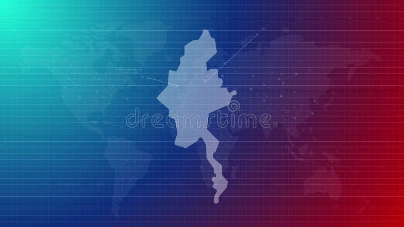 Myanmar Map Futuristic Country Shape Connected Global Map with Blue ...