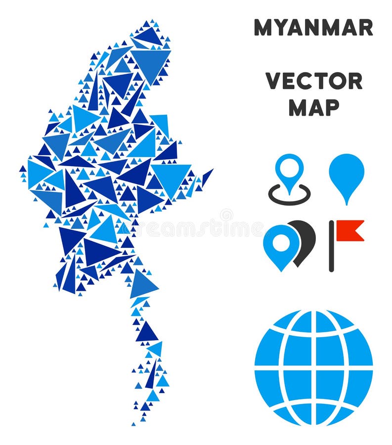 Blue Triangle Myanmar Map stock vector. Illustration of flat - 120981345