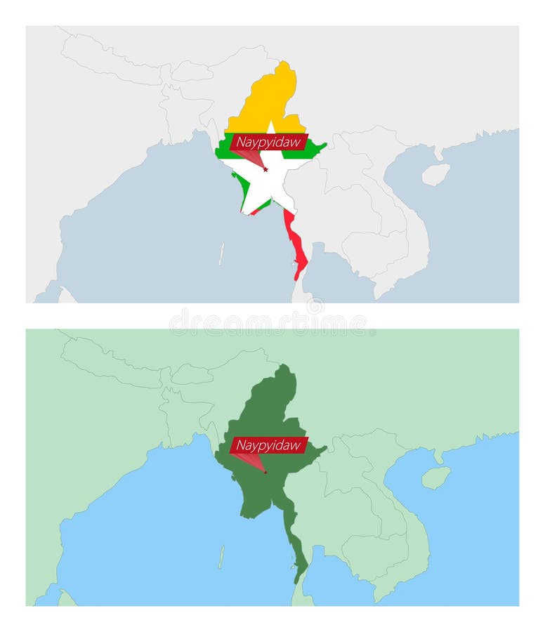 Myanmar Map with Pin of Country Capital. Two Types of Myanmar Map with ...