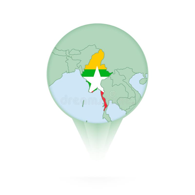 Myanmar Map, Stylish Location Icon with Myanmar Map and Flag Stock ...