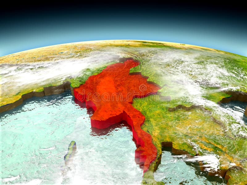 Map of Myanmar on 3D Earth stock illustration. Illustration of earth ...