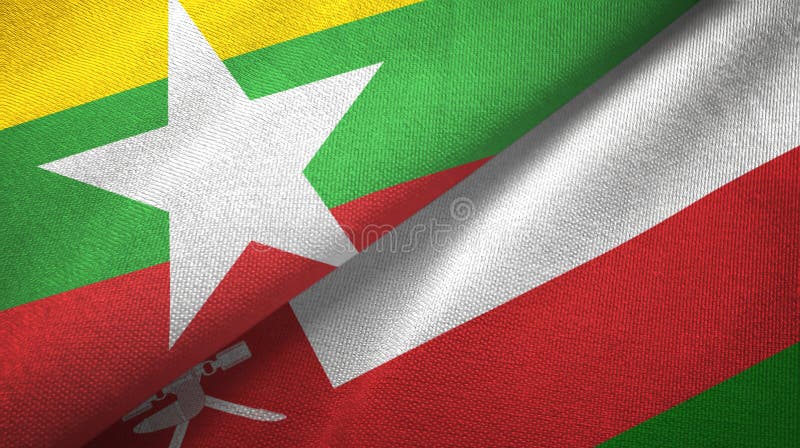 Myanmar and Oman Two Flags Textile Cloth, Fabric Texture Stock ...